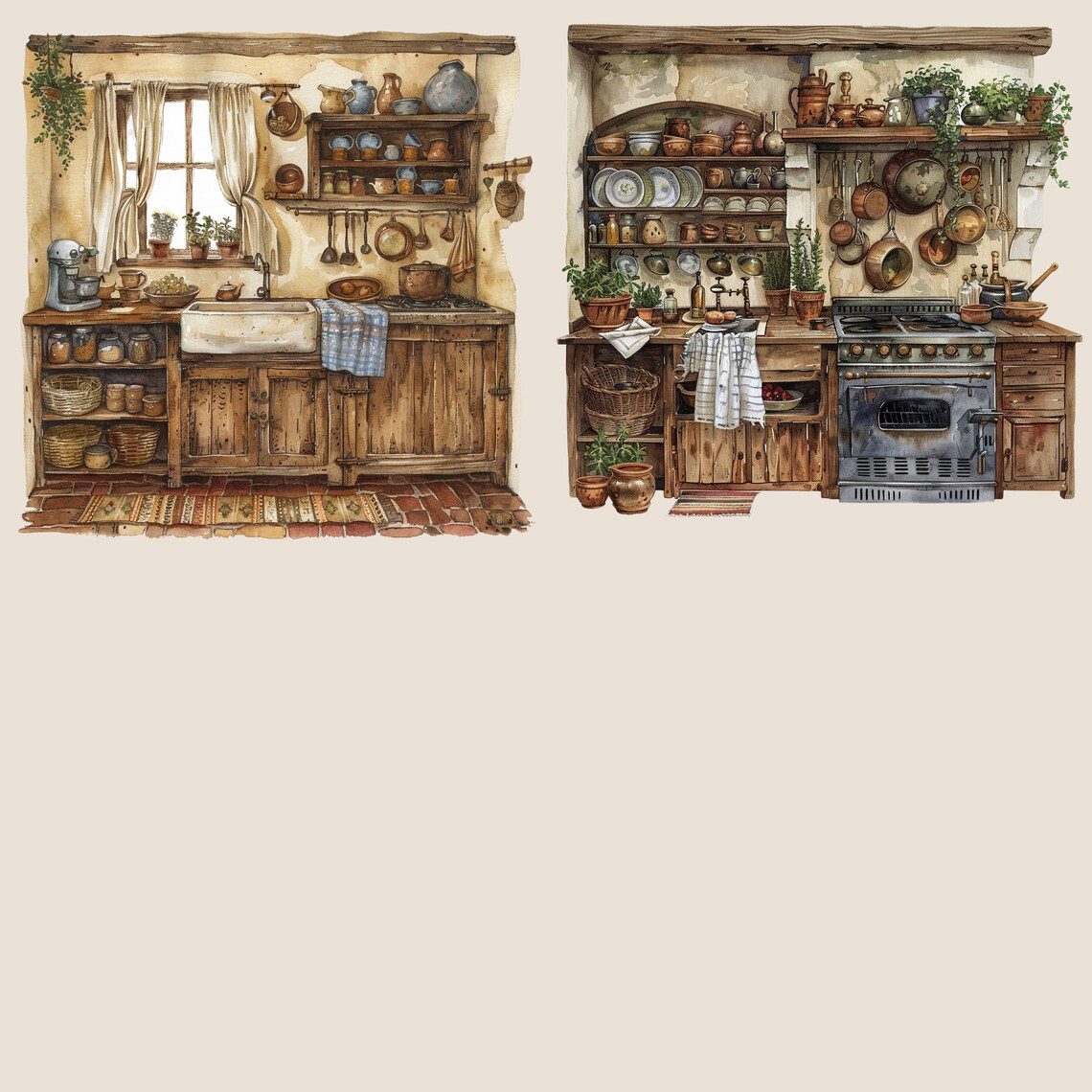 Watercolour Rustic Cozy Cottagecore Kitchen Clipart Bundle, Cozy ...