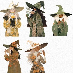 Witches Brew Digital Stickers, Witches Drinking Coffee Tea Clipart ...