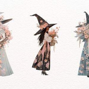 Boho Halloween Witches Clipart Bundle, Chic Clipart, Folk Art, Abstract ...