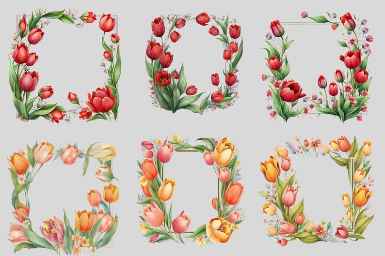 Watercolour Tulip Flower Frames Clipart Bundle, Spring Flower Frames ...
