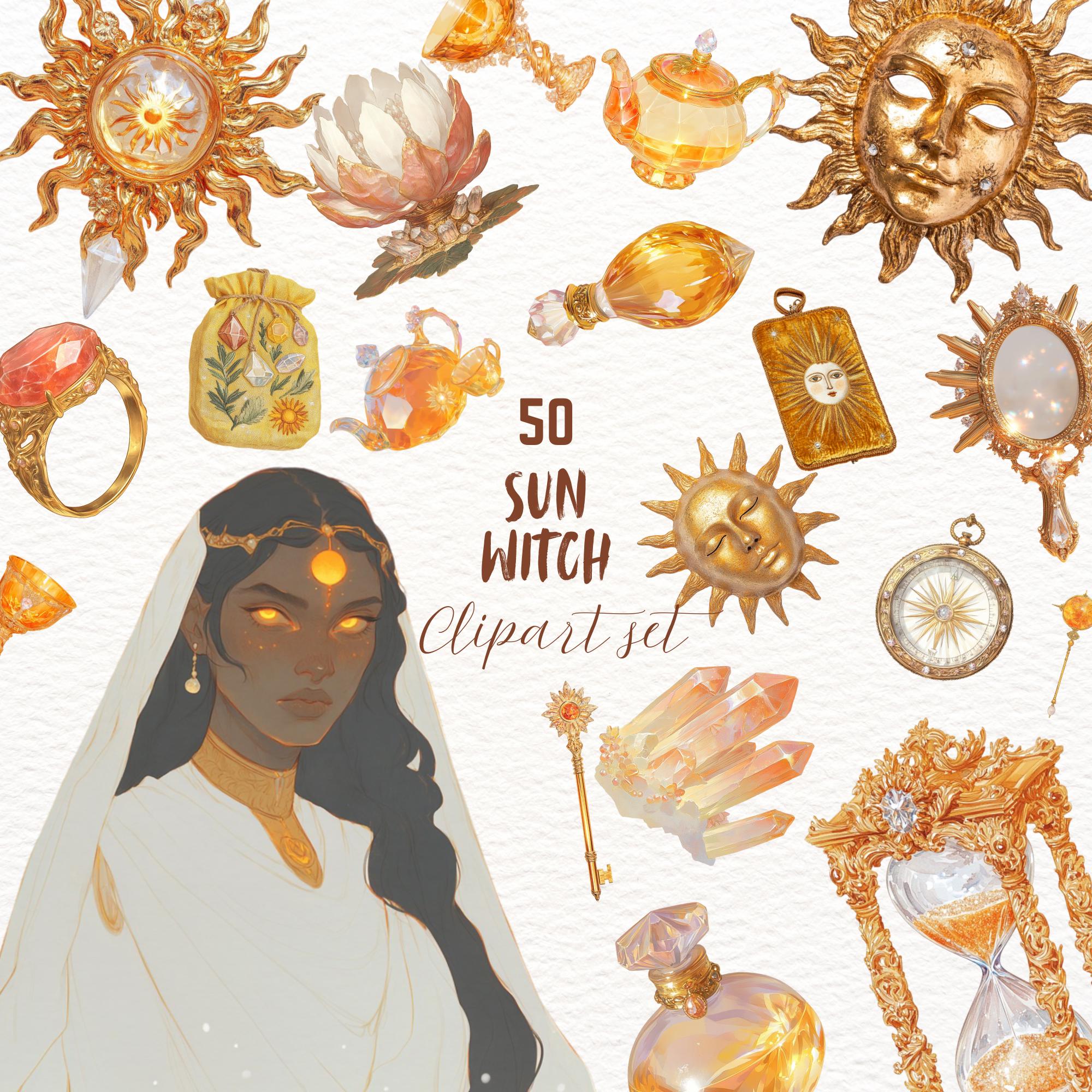 Witchy Sun Witch Clipart Bundle Celestial Wicca Sticker Set Magical ...