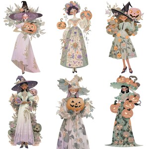Coquette Royal Halloween Witch Clipart Bundle, Chic Clipart, Folk Art ...