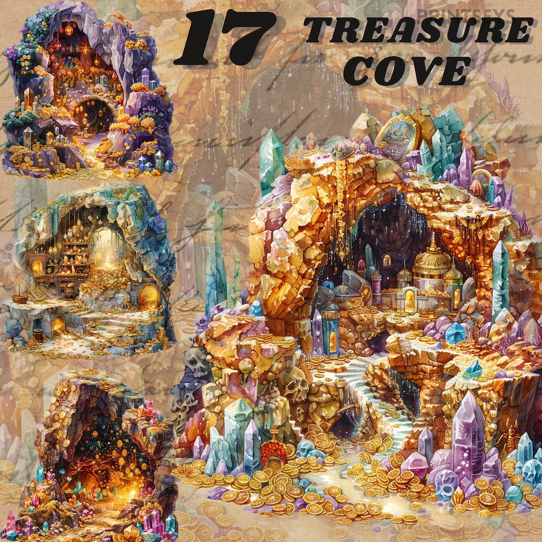 Watercolour Cozy Enchanted Treasure Cove Digital Sticker, Clipart ...