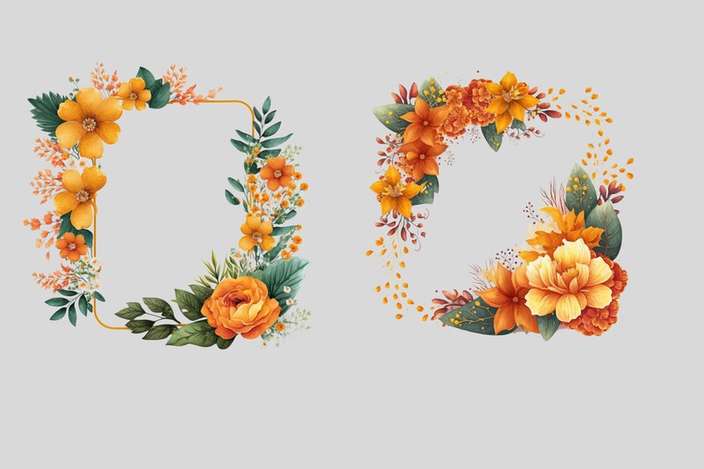 Watercolour Orange Flower Frames Clipart Bundle Italy - Etsy