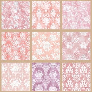 Soft Pink Floral Damask Digital Paper, Rustic Vintage Textured Paper ...