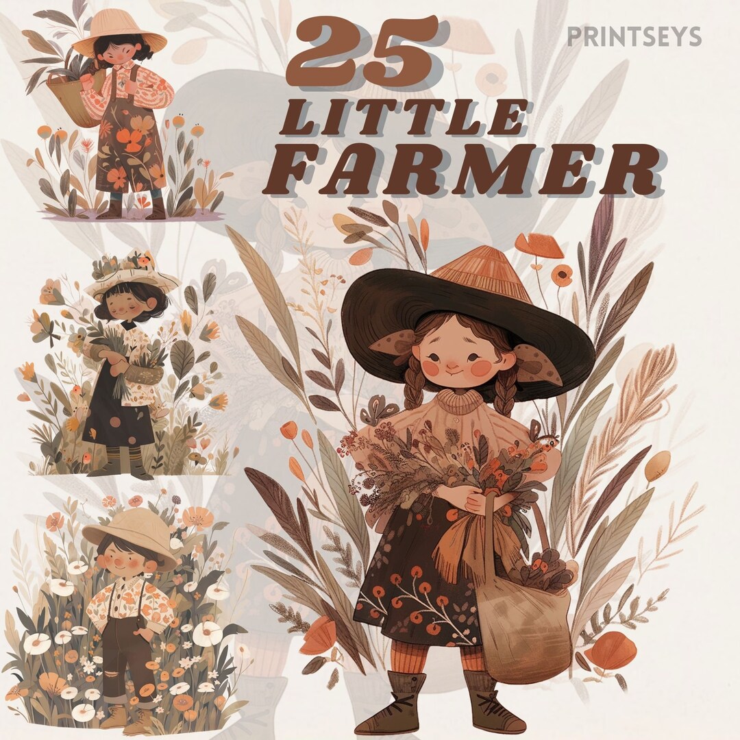 Cute Little Farmers Clipart Bundle, Cozy Cottagecore Vibes, Fall ...