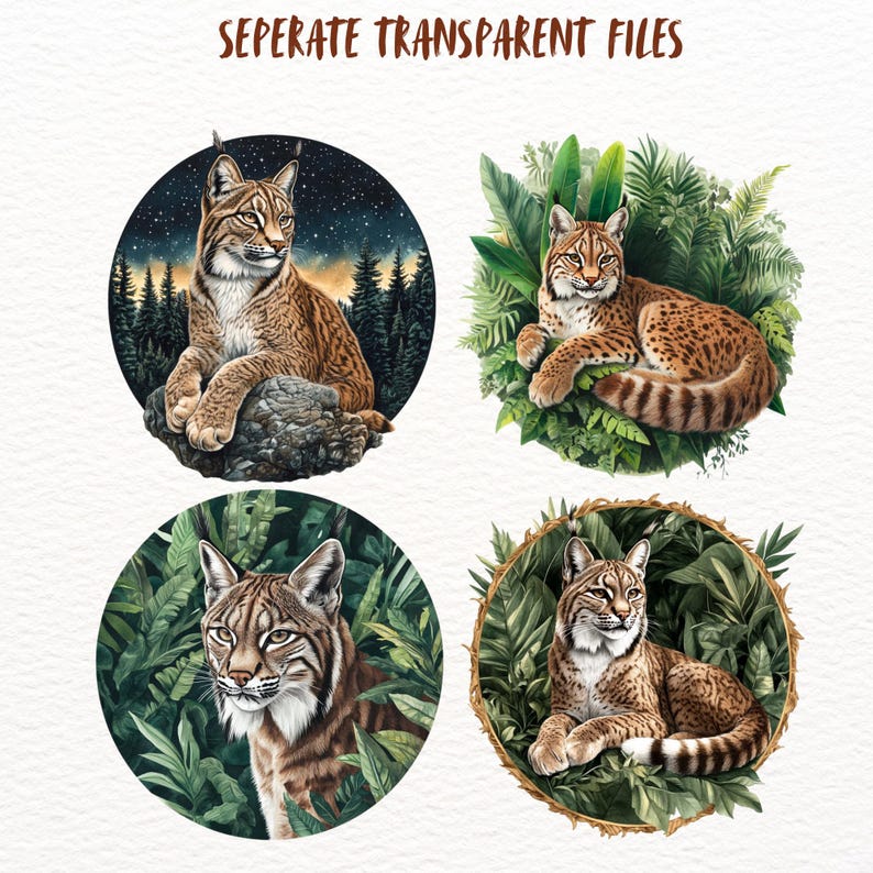 Stunning Lynx Clipart Set, Animal PNG Stickers, Fantasy Png Set Digital ...