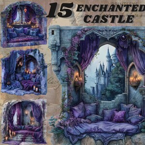 Watercolour Cozy Enchanted Castle Reading Nook Digital Sticker, Clipart ...