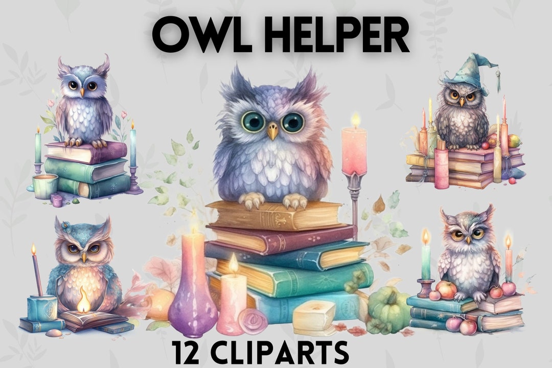 Cute Witches Helper Pastel Owl Clipart Bundle, Owl Clipart, Pastel ...
