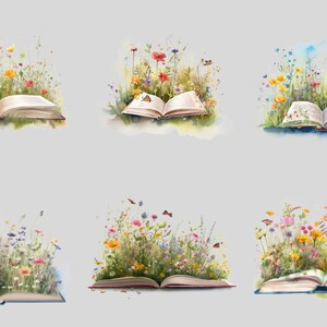 Watercolour Summer Reading Clipart Bundle, Book Clipart, Wildflowers ...