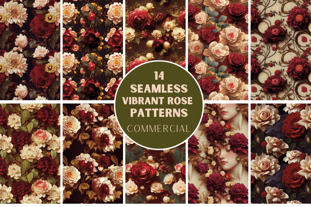 14 Vibrant Rose / Face Patterns, Deep Red, Dark Aesthetic, Seamless ...