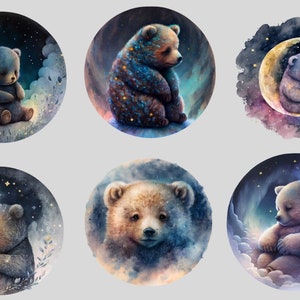 Watercolour Style Cosmic Bears Clipart Bundle , Celestial Bear, Png ...