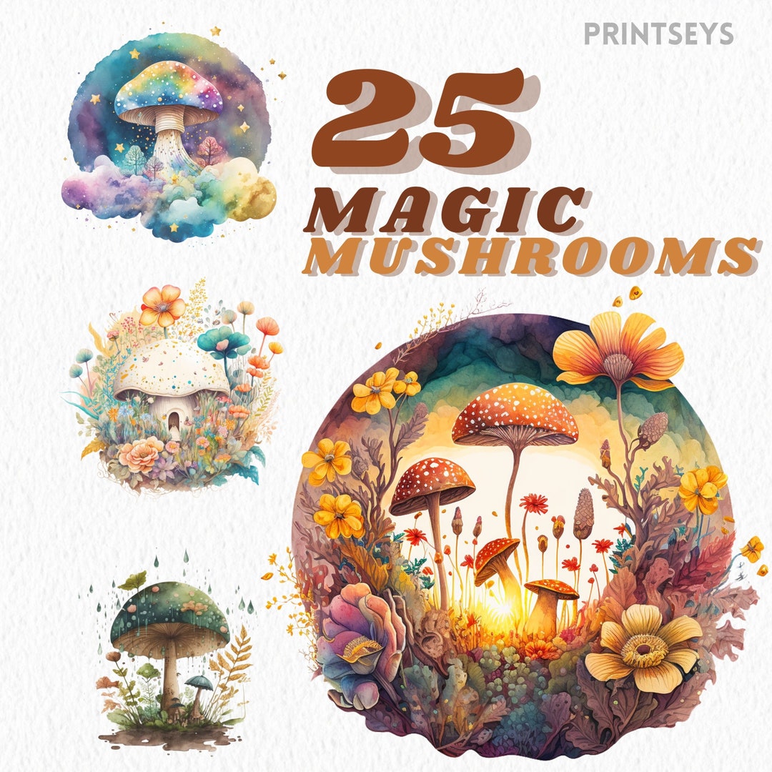 Watercolour Magic Mystical Mushrooms Clipart Bundle , Occult Mushrooms ...
