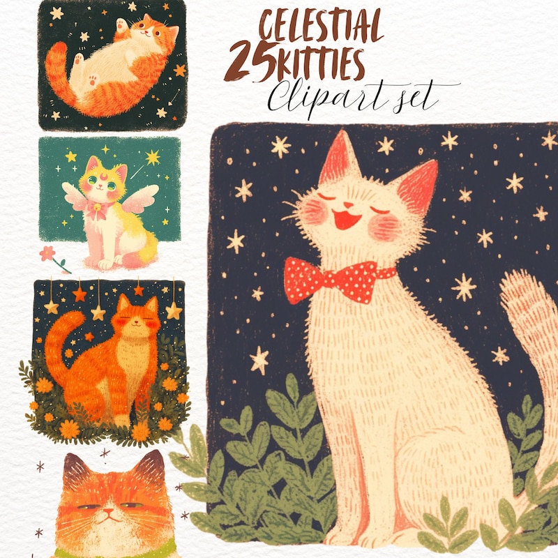 February Cats Clipart - Etsy