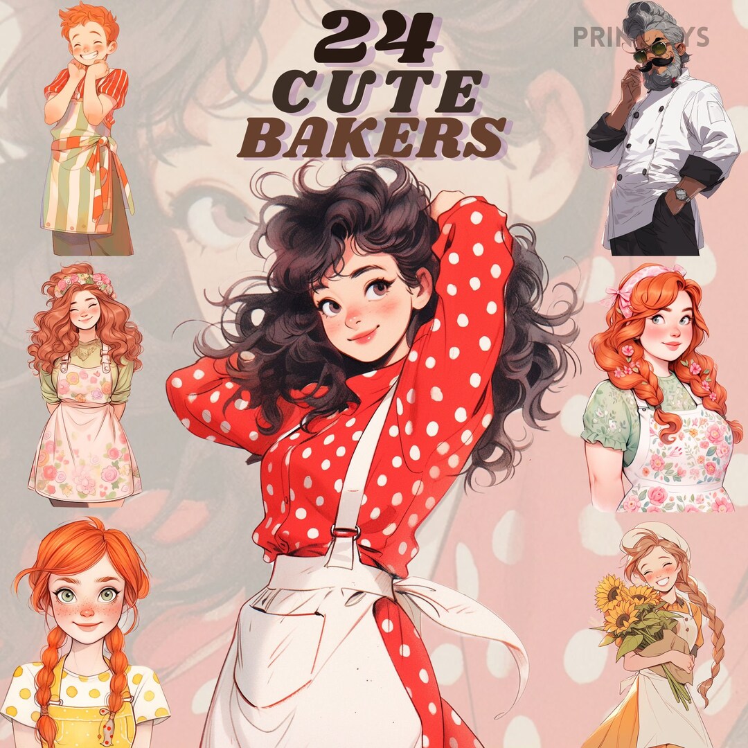 Cute Bakers and Cooks Digital Stickers, Cartoon Bakers Clipart Bundle ...