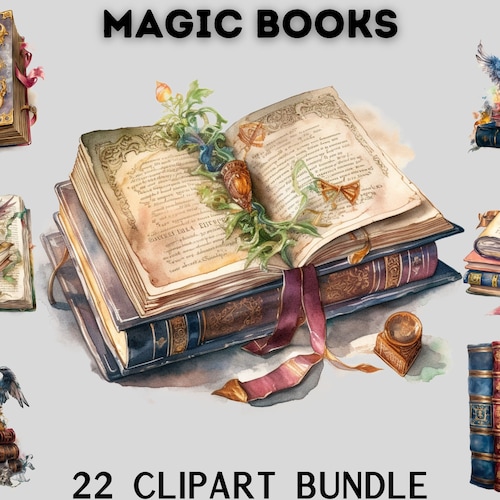 Watercolour Magic Books Clipart Bundle Mystical Clipart - Etsy