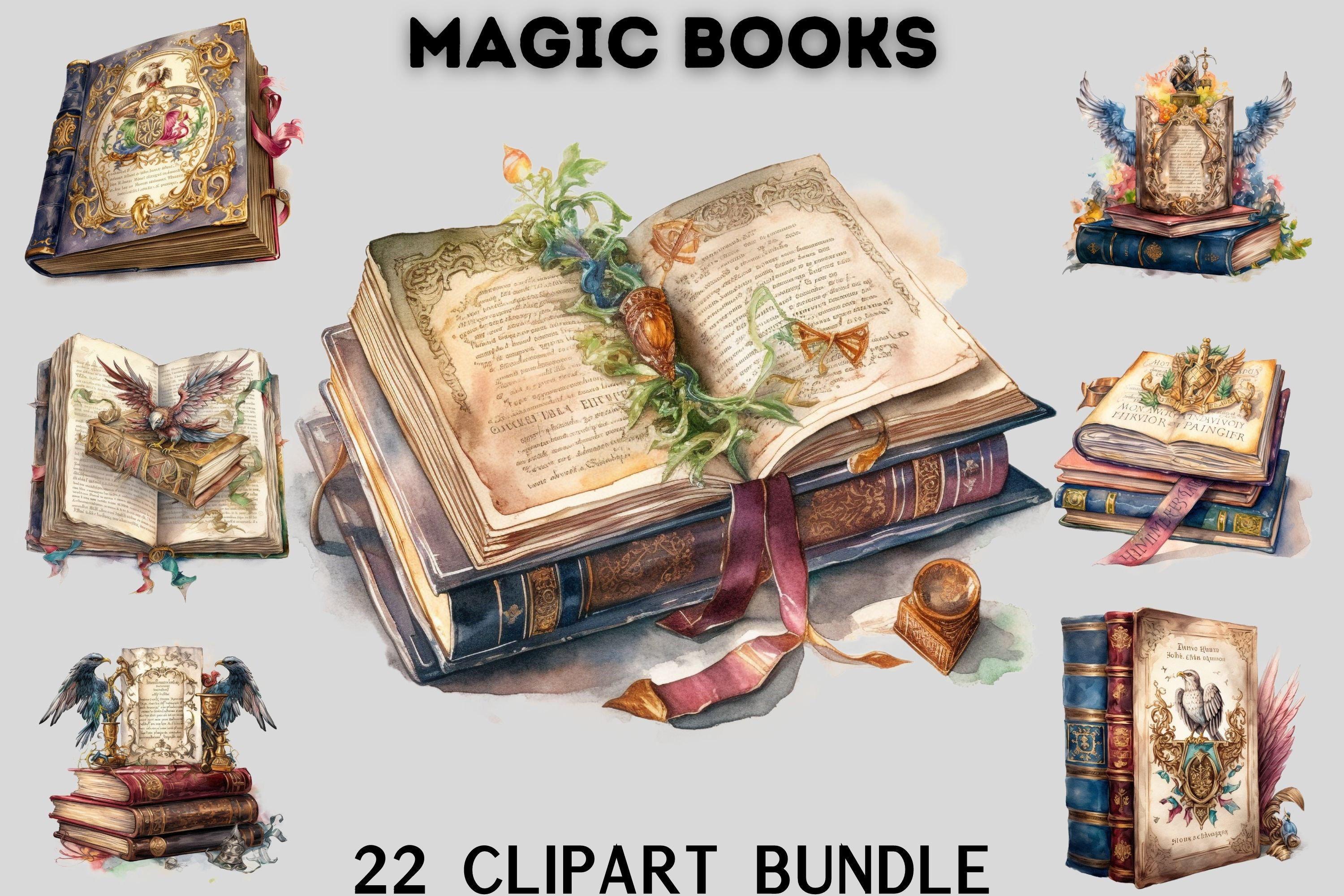 Watercolour Magic Books Clipart Bundle Mystical Clipart - Etsy