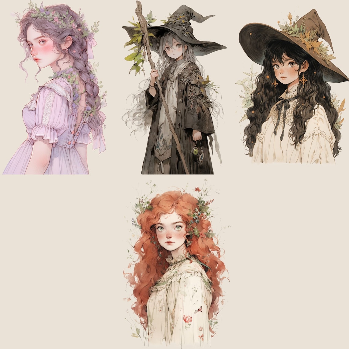 Cute Herbology Witch Clipart Bundle, Wiccan Digital Sticker, Cute ...