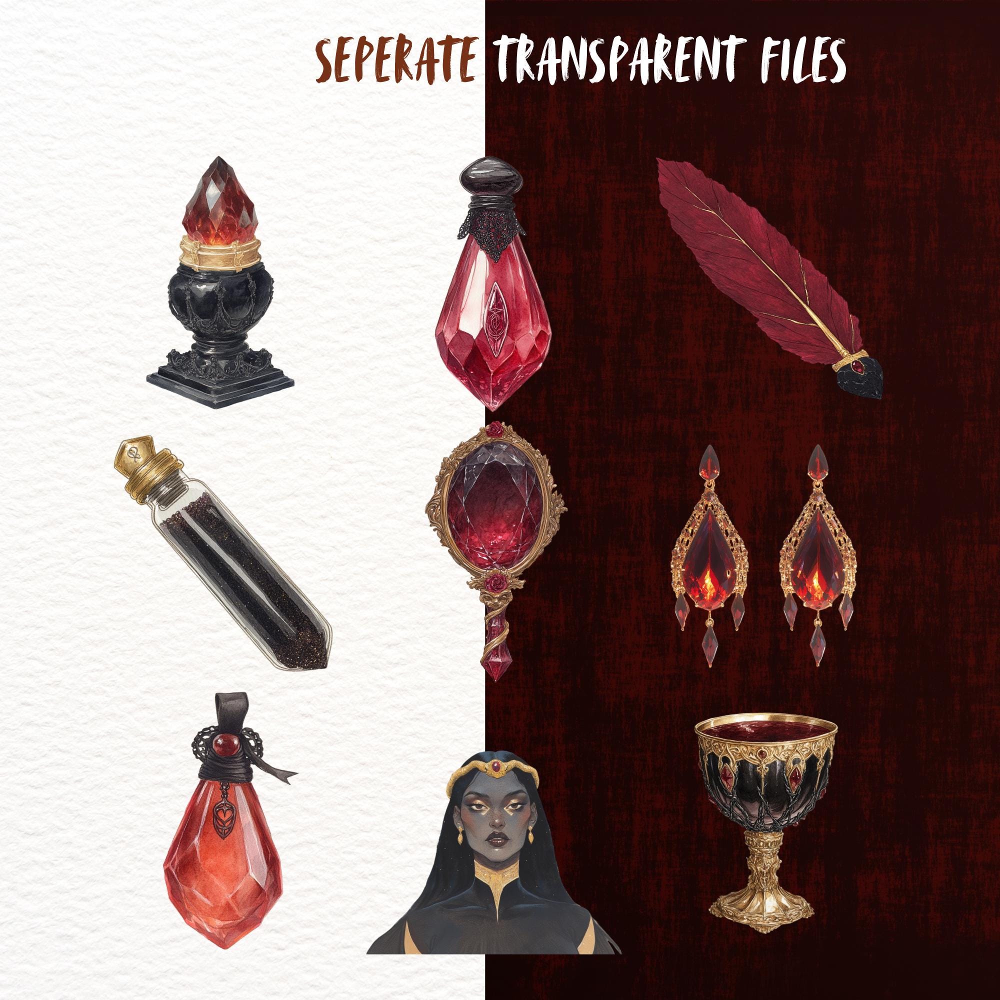 Obsidian Garnet Witch Clipart Bundle Celestial Wicca Sticker Set ...