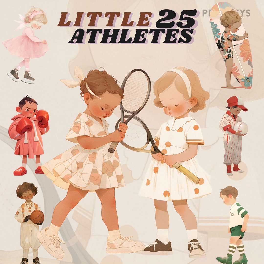 Vintage Little Athletes Clipart Bundle, Digital Stickers, Paper Dolls ...
