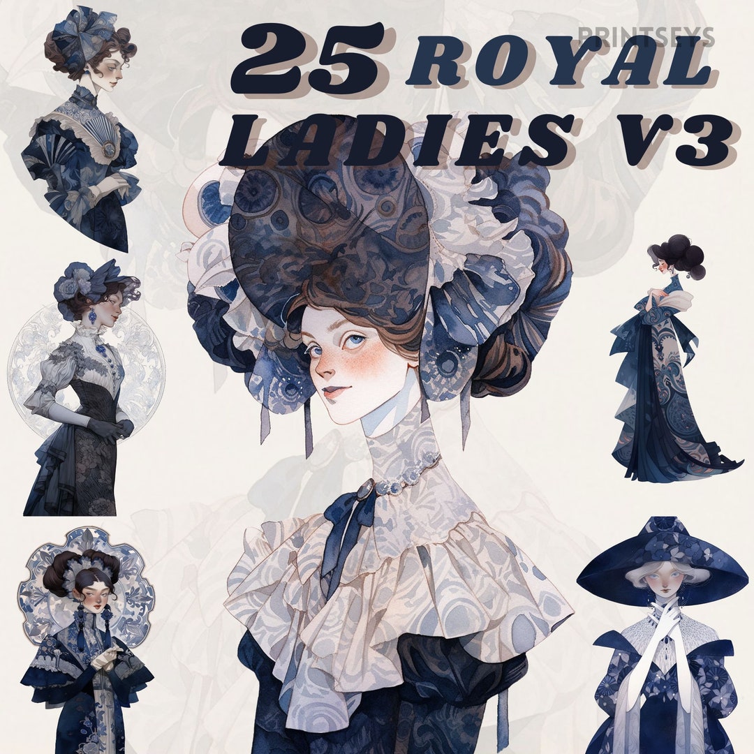 Midnight Blue Royal Ladies Clipart Bundle, Regency,rococo, Victorian ...