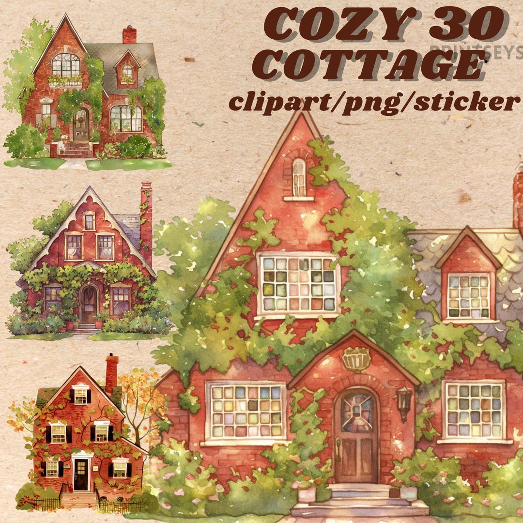 Cozy Whimsy Cottage Digital Sticker Bundle, Watercolour Reader Clipart ...