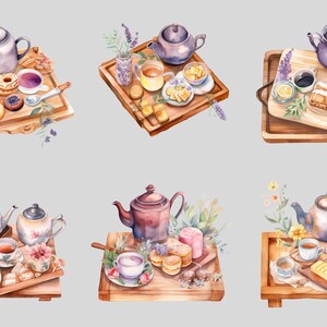 Watercolour Cozy Tea Time Tray Clipart Bundle, Breakfast Tray, Snacks ...