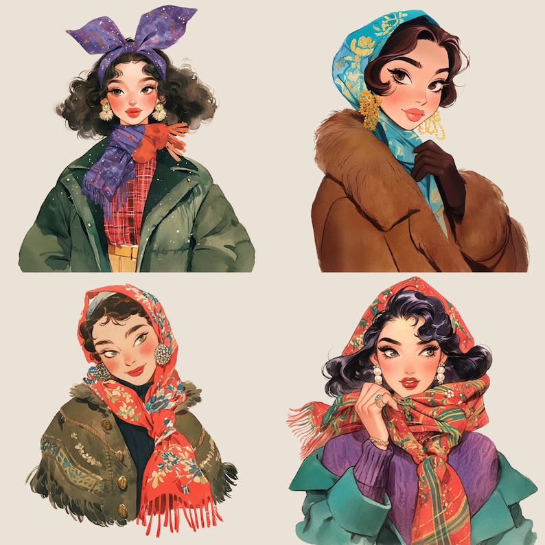 Vintage Cold Weather Girls Clipart Bundle, Sutumn Fashion Digital ...