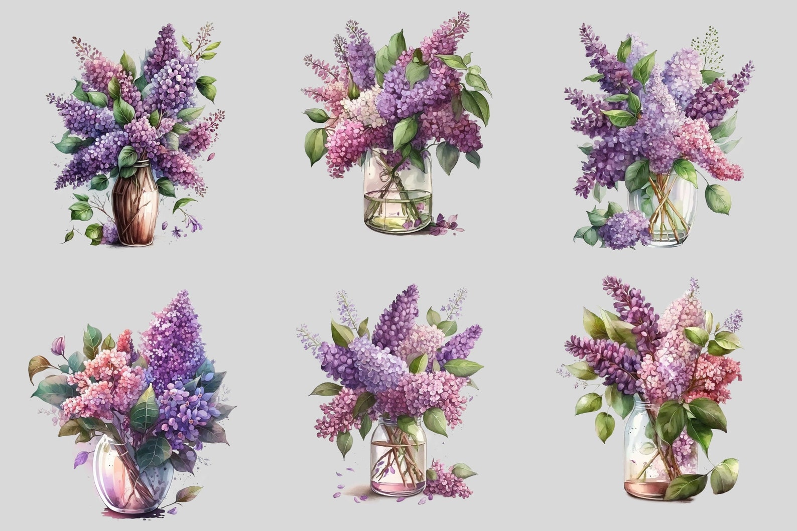 Watercolour Lilac Clipart Bundle, Purple and Pink Lilacs, Spring ...