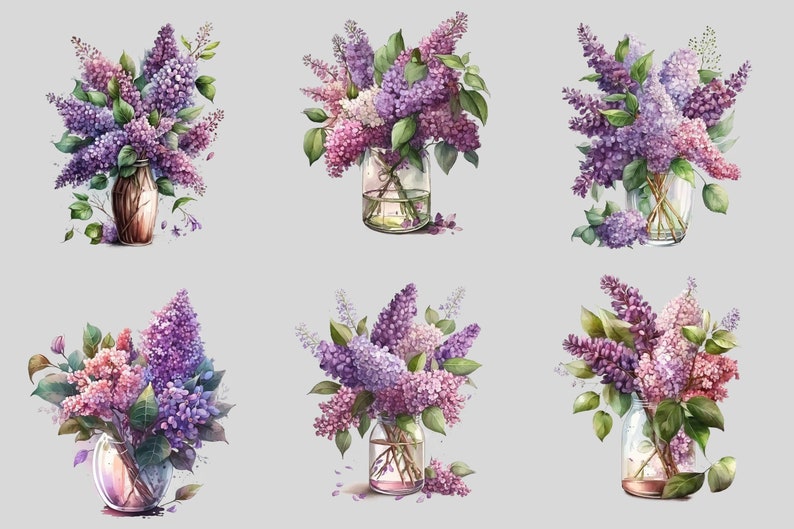 Watercolour Lilac Clipart Bundle Purple and Pink Lilacs - Etsy