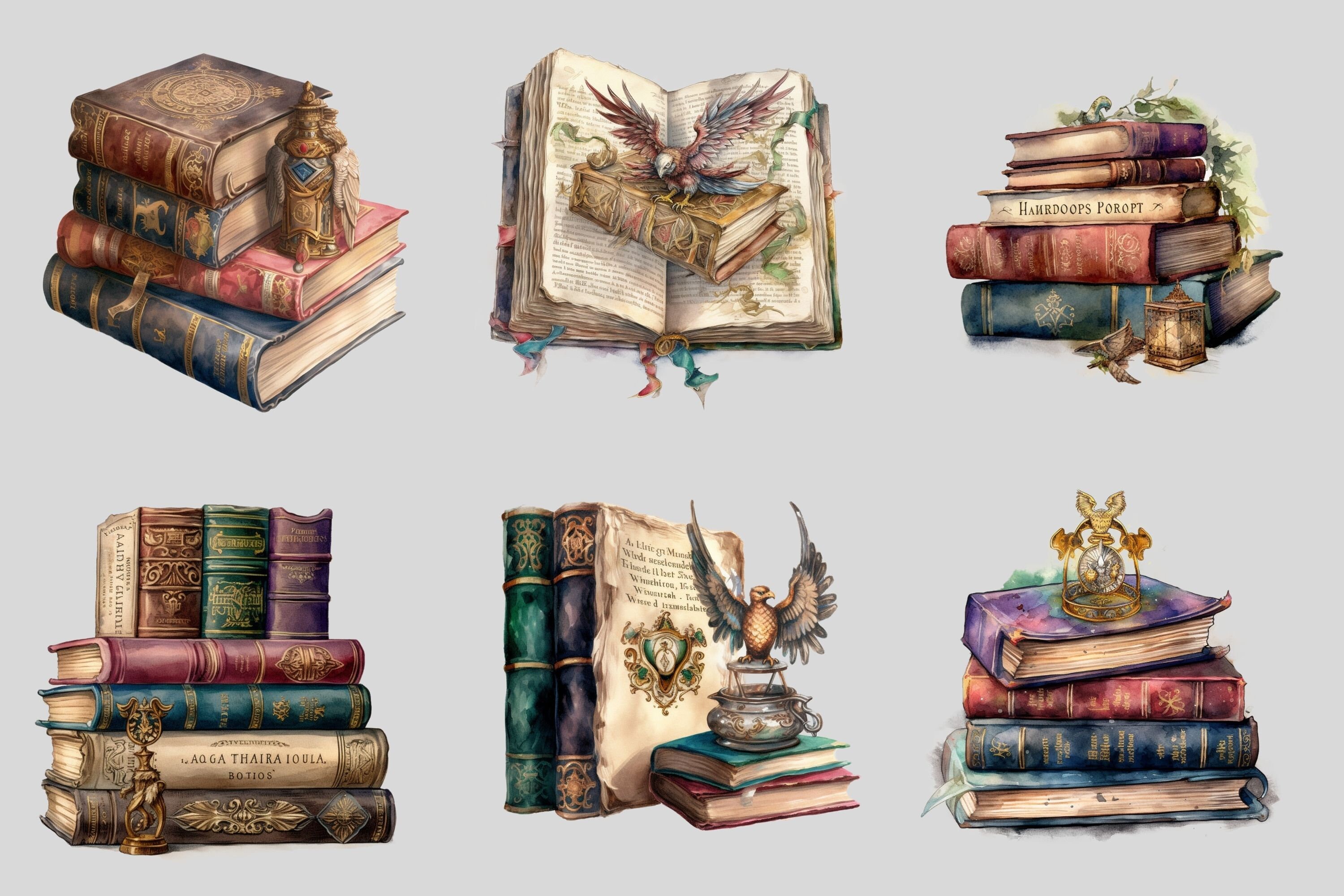 Watercolour Magic Books Clipart Bundle, Mystical Clipart, Wizard Books ...