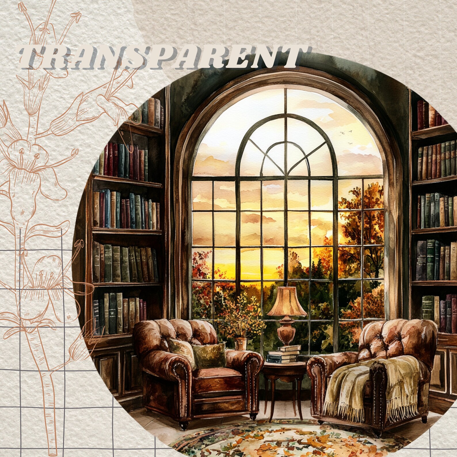 Watercolour Autumn Library Clipart Bundle, Cozy Autumn Reading Corner ...