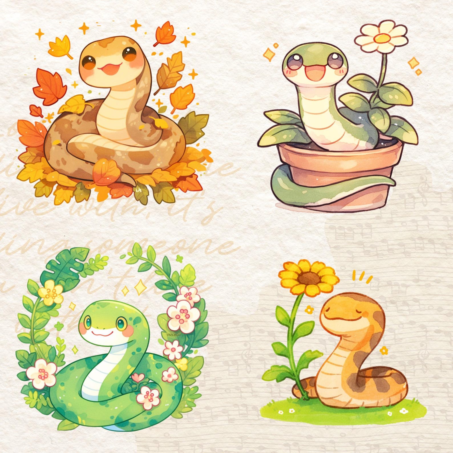 Cute Kawaii Snakes Digital Stickers, Baby Snake Png, Snake Png, Safari ...