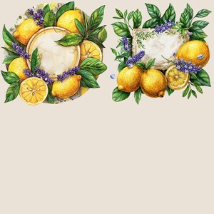 Fresh Lemon and Lavender Frame Digital Sticker, Lemon Label Clipart ...