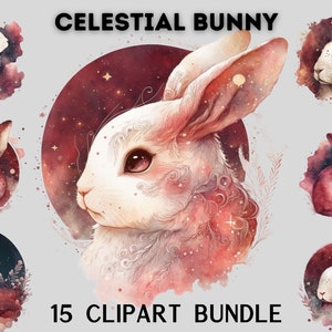 Celestial Bunny Clipart Bundle , Bunny Png, Magic Clip Art, Mystical ...