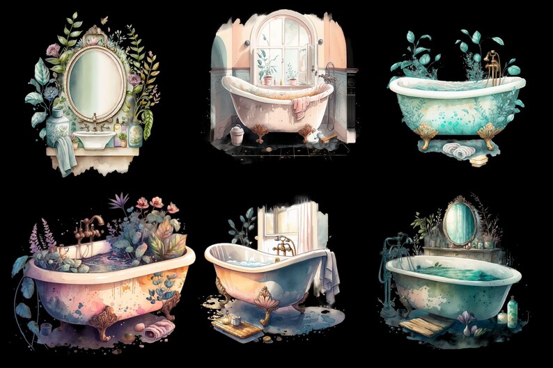 Watercolour Bathroom Clipart Bundle Bath Bundle Luxury Bath - Etsy