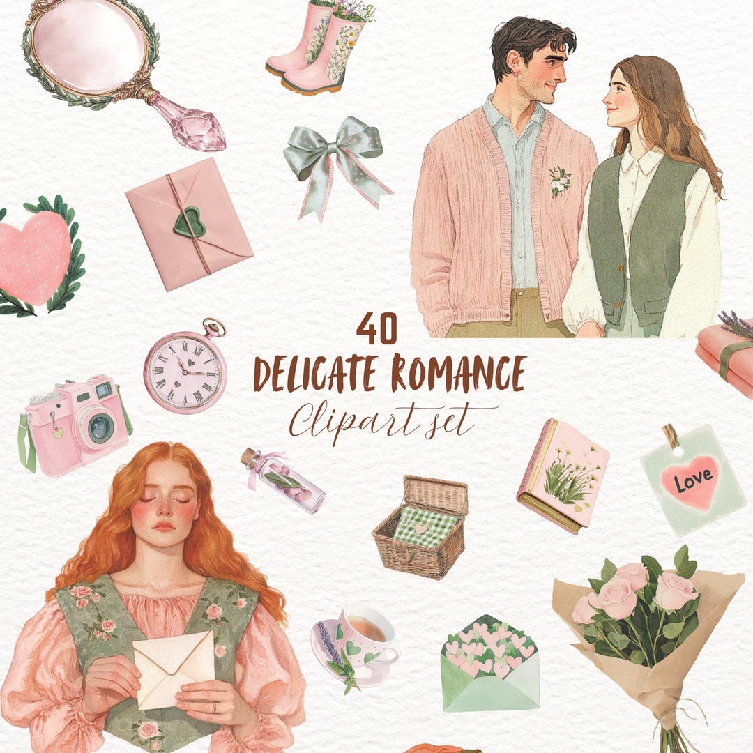 Cute Romance Digital Sticker Set Valentines Png Transparent Journaling ...