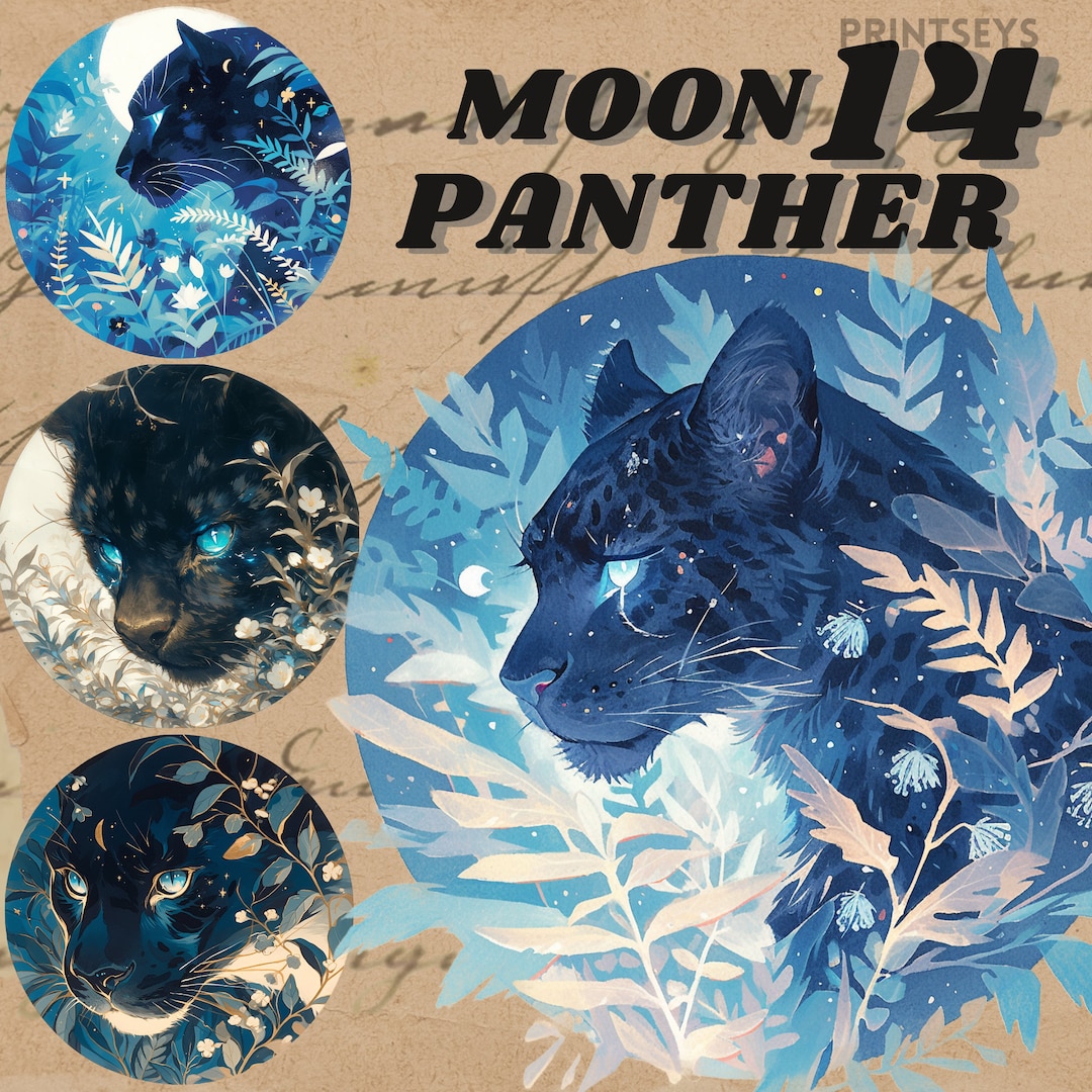 Moon Panther Digital Stickers, Beautiful Panther Clipart, Celestial Png ...