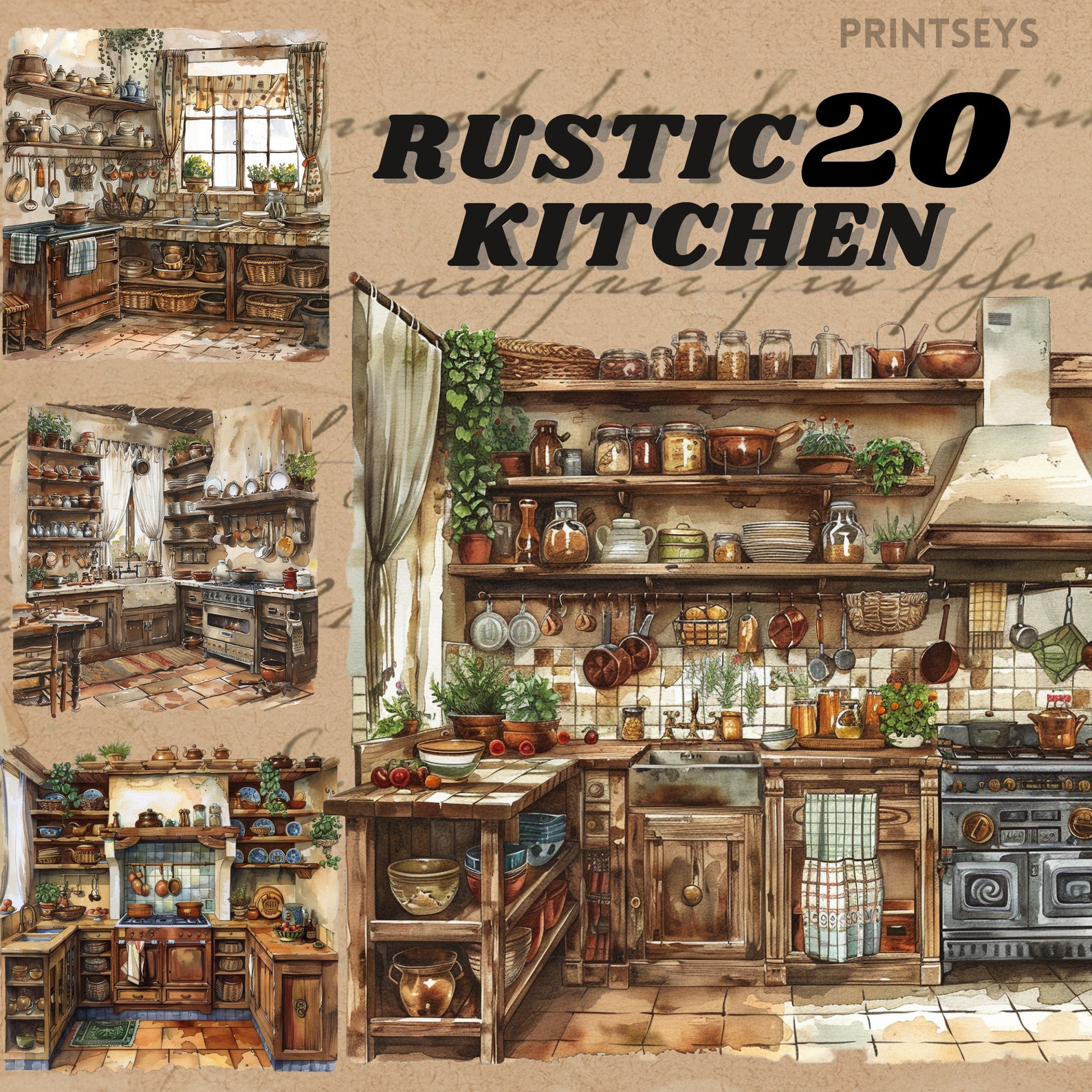 Watercolour Rustic Cozy Cottagecore Kitchen Clipart Bundle, Cozy ...