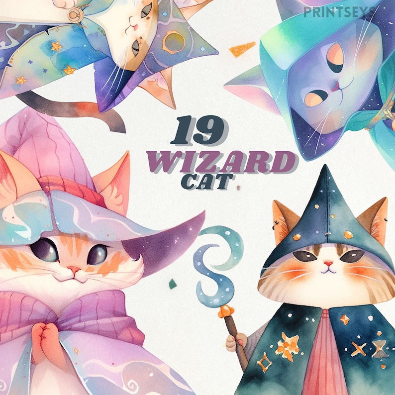 Cute Wizard Cats Digital Clipart Bundle, Journaling Svg, Black Cat ...