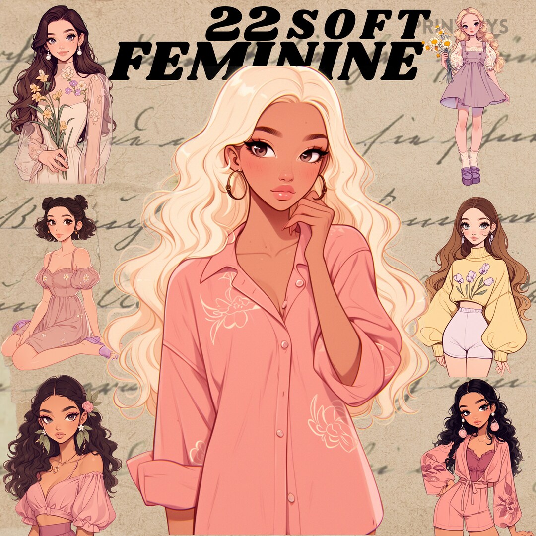 Soft Feminine Outfits Digital Stickers, Feminine Journaling, Romantic ...