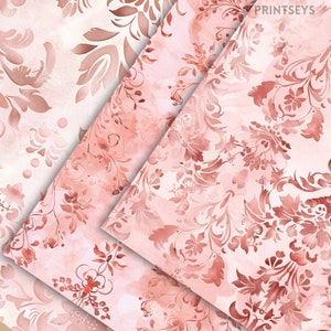 Pink Colour Damask Digital Paper, Rustic Vintage Textured Paper ...