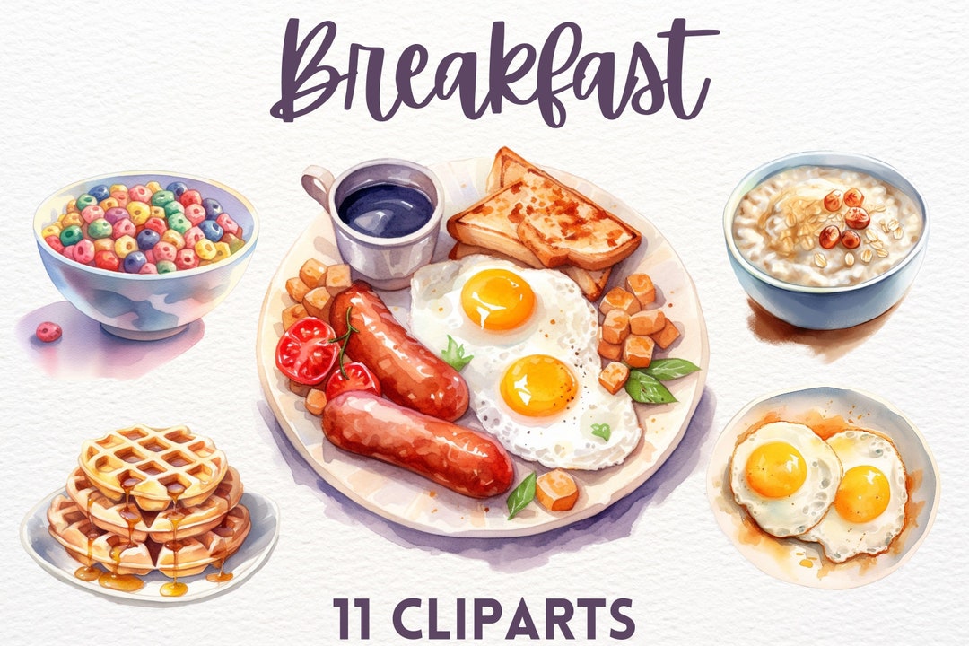 Watercolour Breakfast Clipart Bundle, Oatmeal Clipart, Egg Clipart ...