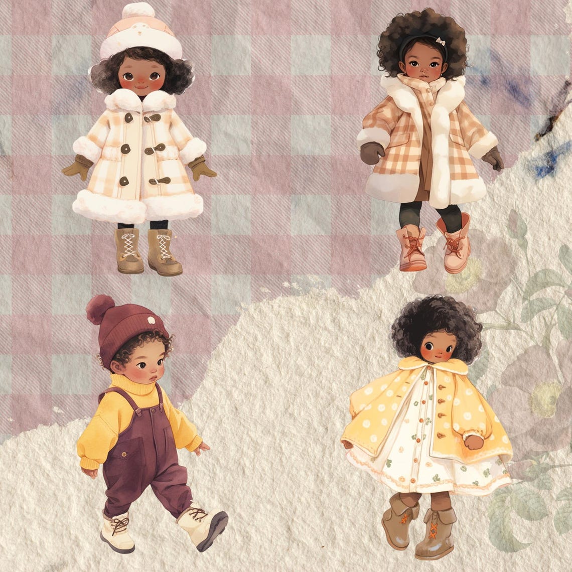 Cute Cottagecore Toddler Kid Fashion Outfit Clipart Bundle, Vintage ...