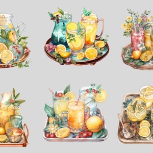 Watercolour Lemonade Tray Clipart Bundle, Summer Vibes Clipart, Lemon ...