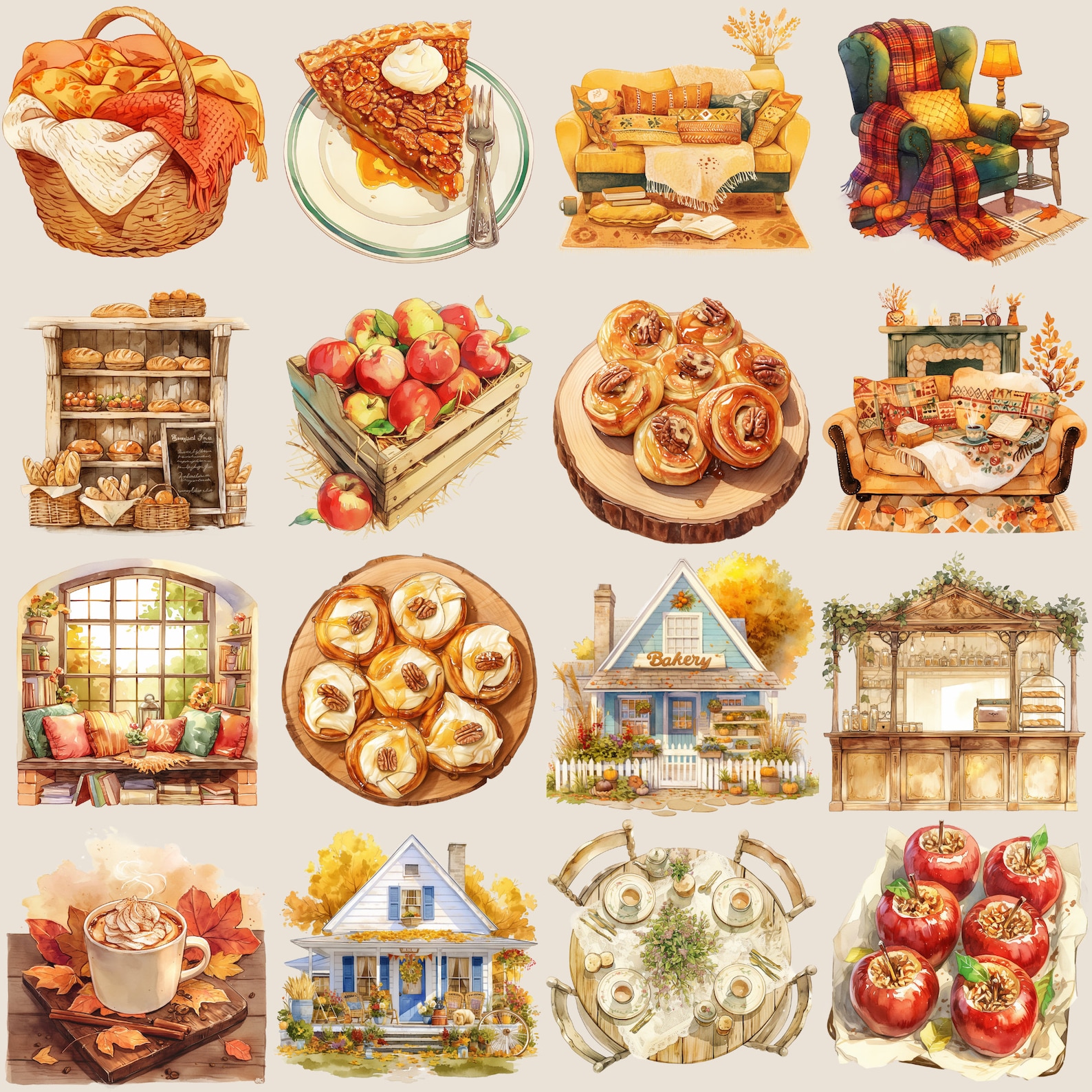 Cozy Cold Weather Autumn Bakery Clipart Bundle, Coffee Time Digital ...