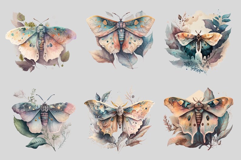 Watercolour Mystical Pastel Moth Clipart Bundle Wiccan Png - Etsy UK