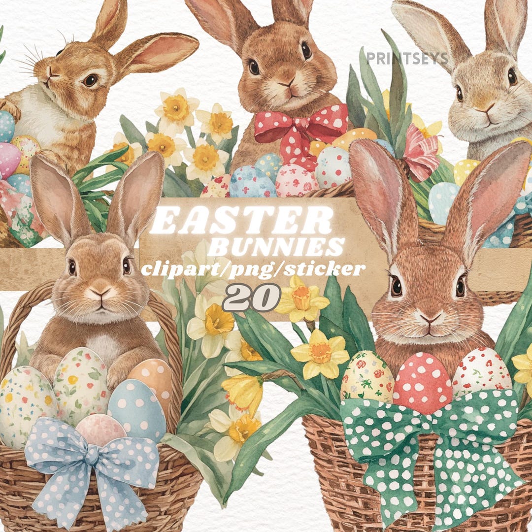 Watercolour Easter Bunny Basket Clipart Bundle, Spring Goodnotes ...