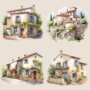 Vintage Provencal Mas Houses Clipart Bundle, Vintage Architecture ...