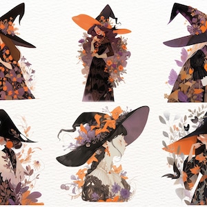 Vintage Halloween Witches Clipart Bundle, Chic Clipart, Folk Art ...
